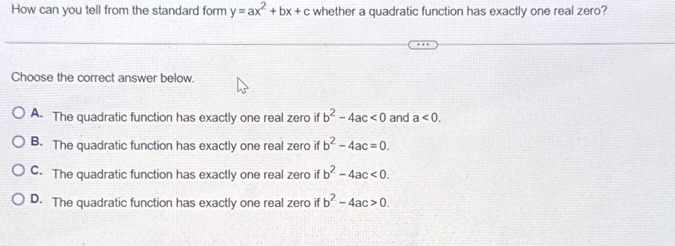 Solved How can you tell from the standard form y=ax2+bx+c | Chegg.com