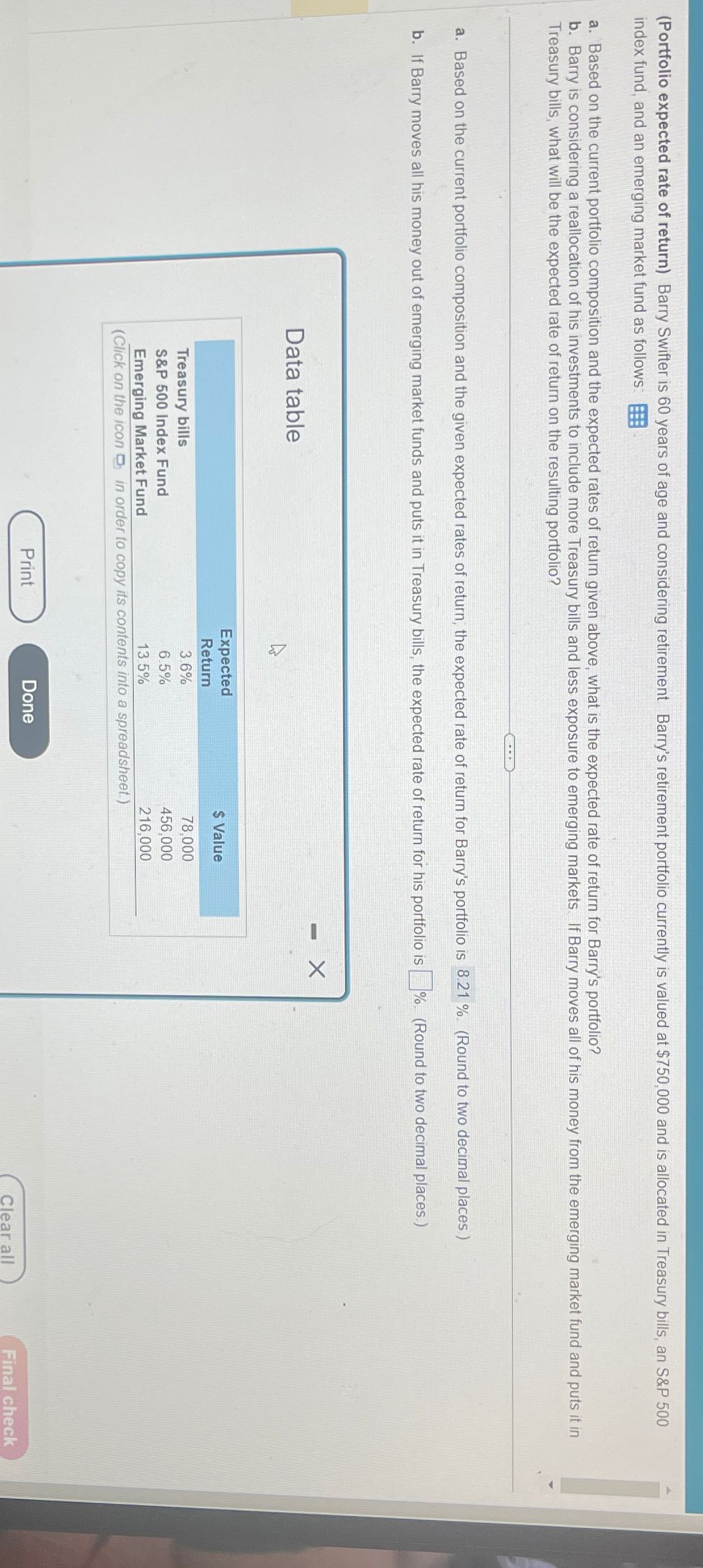index fund, and an emerging market fund as followsa. | Chegg.com