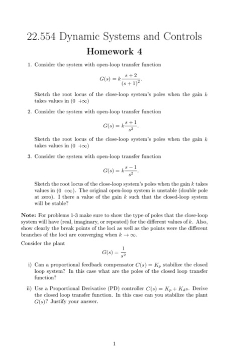 Solved 22.554 Dynamic Systems and Controls Homework 4 1. | Chegg.com