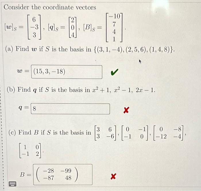 Solved Consider the coordinate vectors | Chegg.com
