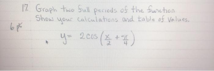 Solved 17. Graph two full periods of the function Show your | Chegg.com