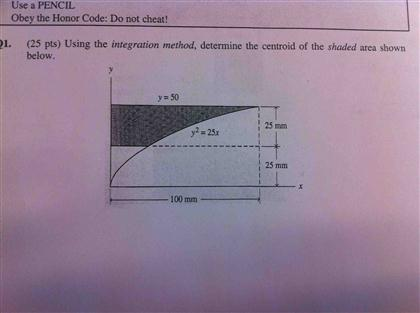 Solved Using the integration method, determine the centroid | Chegg.com