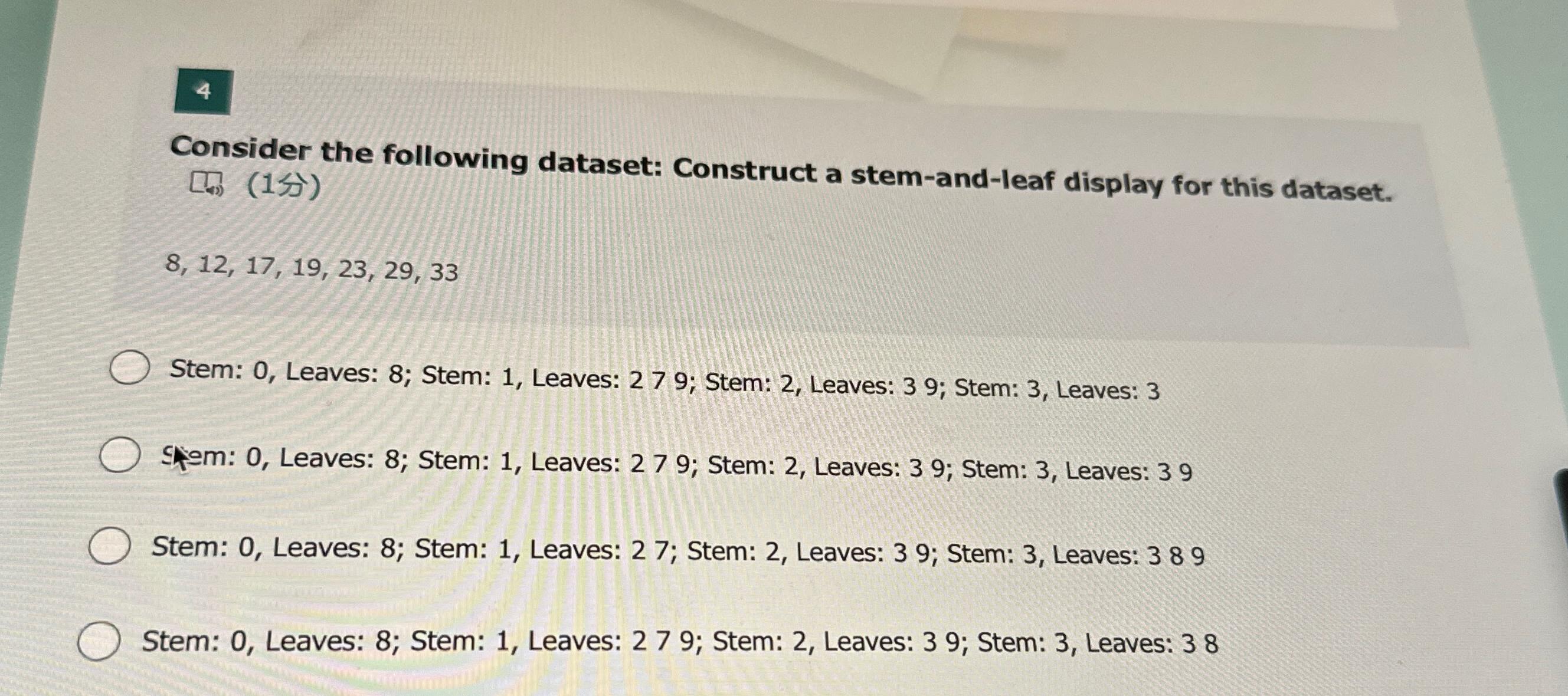 Solved 4Consider the following dataset: Construct a | Chegg.com