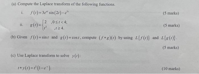 Solved (a) Compute the Laplace transform of the following | Chegg.com
