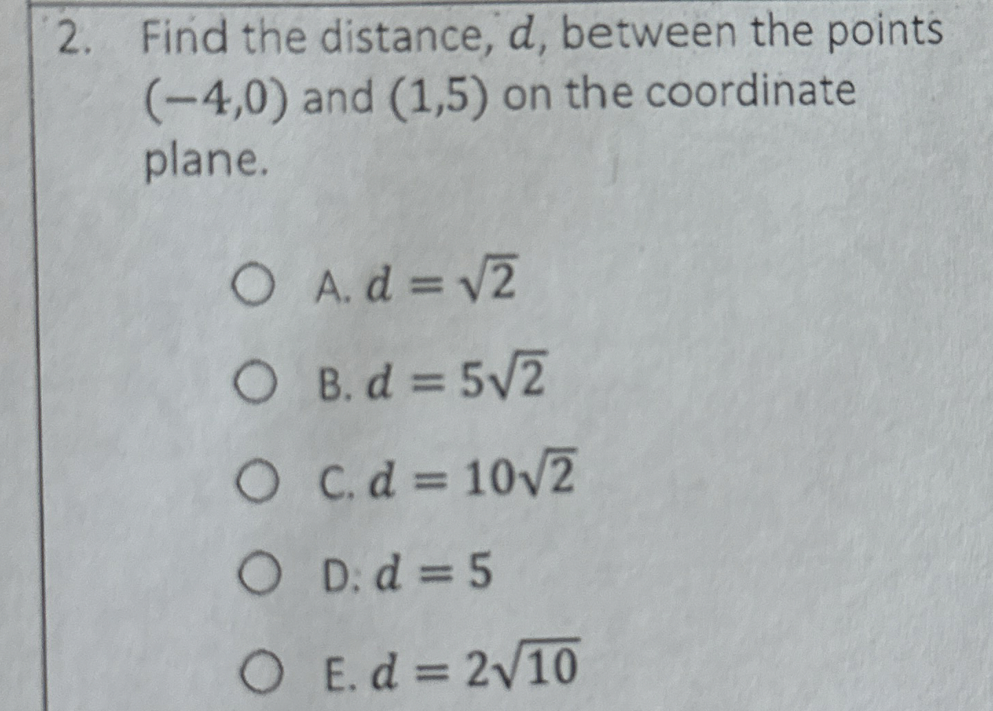 Solved Find the distance, d, ﻿between the points (-4,0) ﻿and | Chegg.com