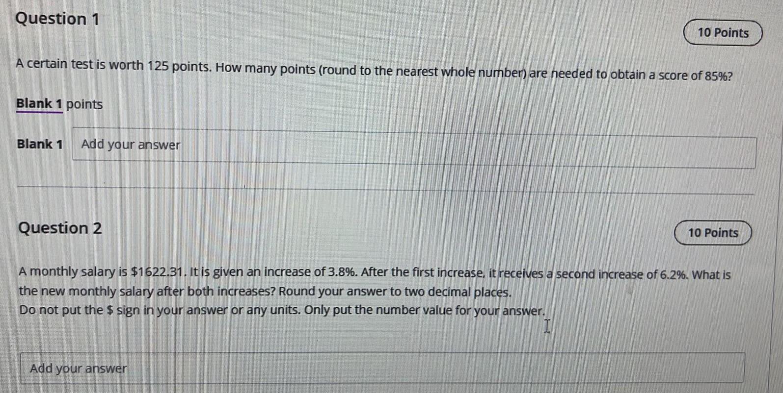 Solved A certain test is worth 125 points. How many points | Chegg.com