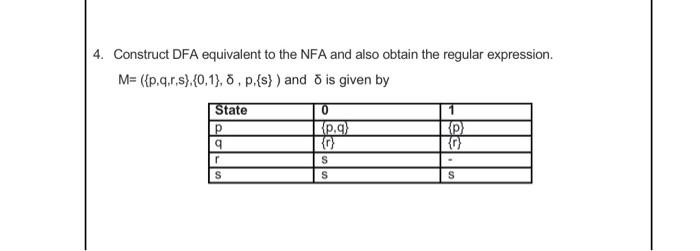 Solved 4. Construct DFA equivalent to the NFA and also | Chegg.com
