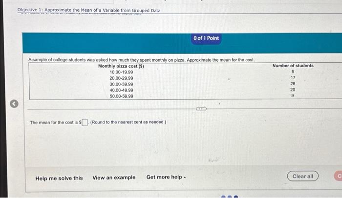 Solved Objective 1: Approximate the Mean of a Variable from | Chegg.com