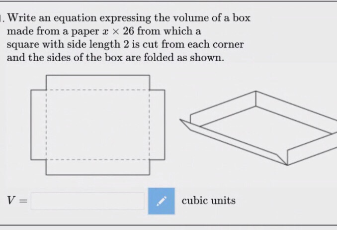 Solved 1. Write an equation expressing the volume of a box | Chegg.com