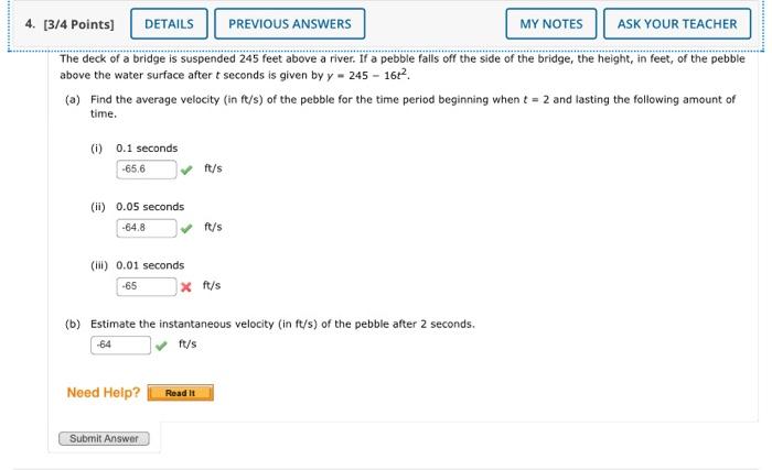 Solved The deck of a bridge is suspended 245 feet above a | Chegg.com