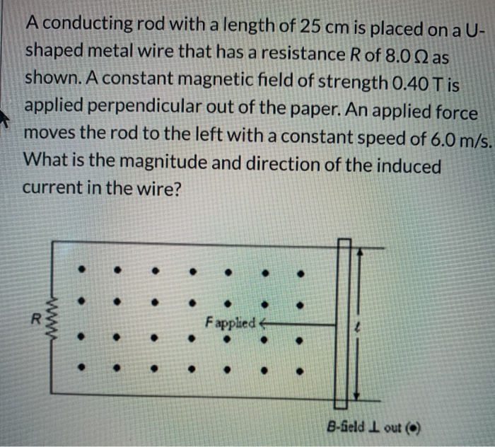 Solved A conducting rod with a length of 25 cm is placed on | Chegg.com