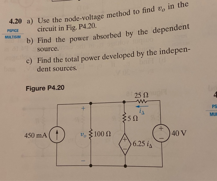 Solved 4.20 a) Use the node-voltage meth PSPICE circuit in | Chegg.com