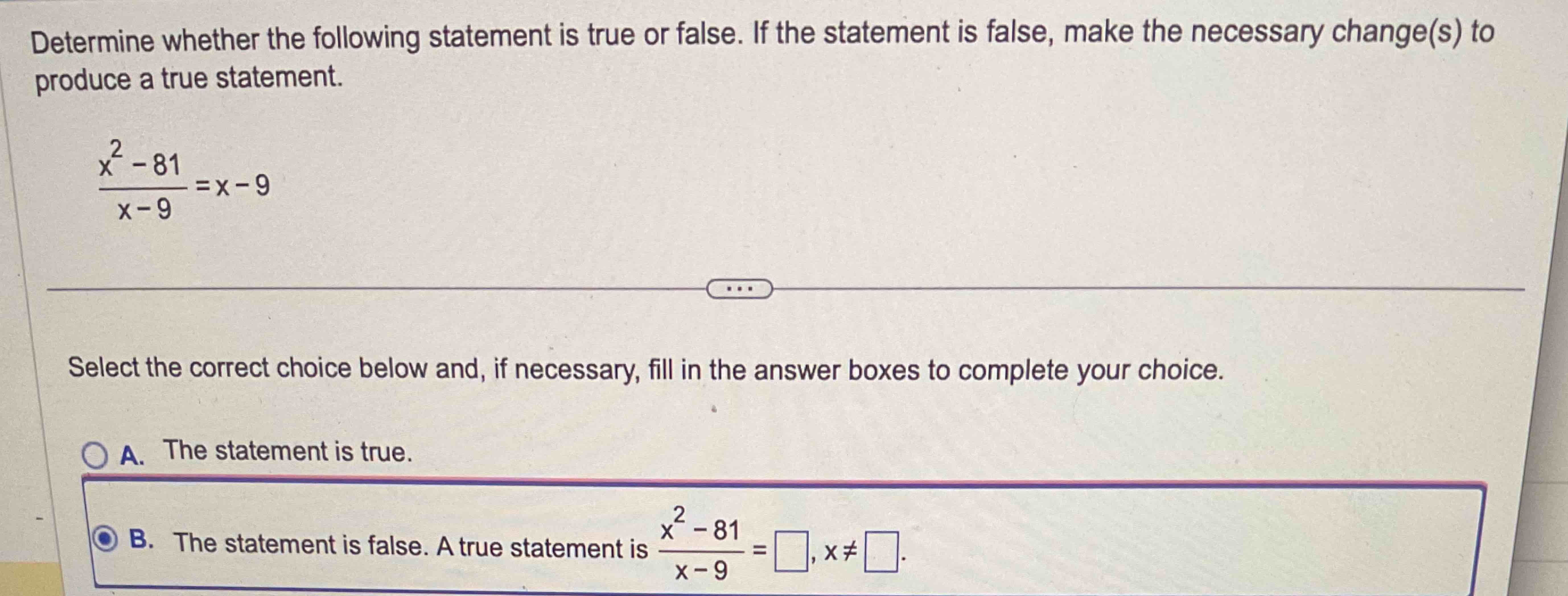 Solved Determine whether the following statement is ﻿true or | Chegg.com