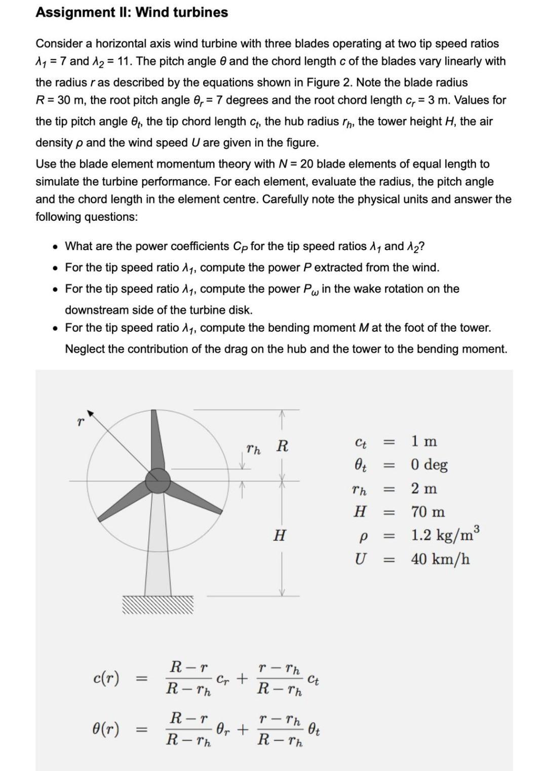 Assignment II: Wind turbines = Consider a horizontal | Chegg.com