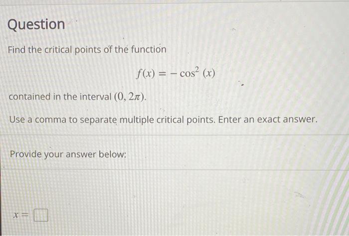 Solved Find the critical points of the function | Chegg.com
