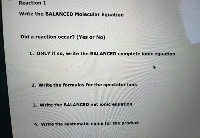 Solved AgNO3+NaClWrite the BALANCED Molecular Equation Did a | Chegg.com