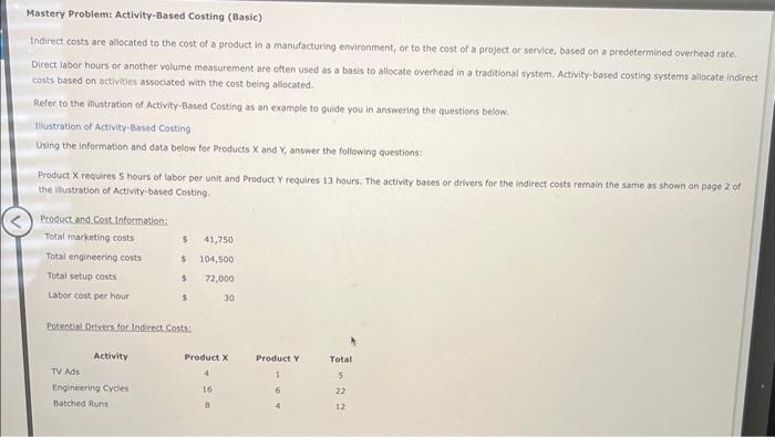 Solved Mastery Problem: Activity-Based Costing (Basic) | Chegg.com