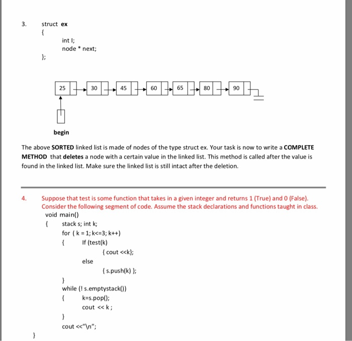Solved 3. struct ex int i; node * next; 25 1 - 20 3.45 3.60 | Chegg.com