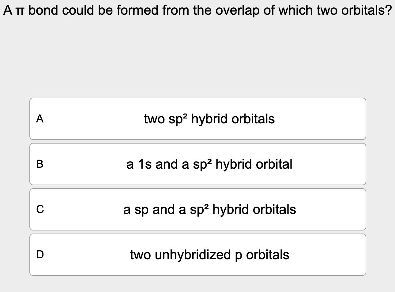 Solved \( ﻿A \pi \) ﻿bond could be formed from the overlap | Chegg.com