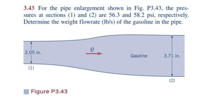 Solved 3.43 For the pipe enlargement shown in Fig. P3.43, | Chegg.com
