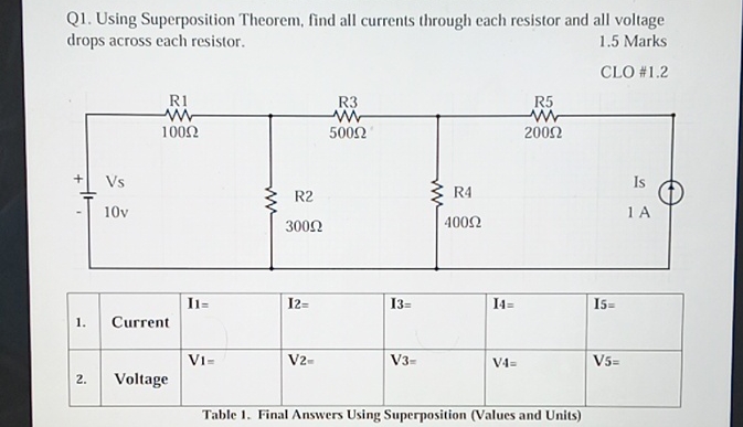Q1. ﻿Using Superposition Theorem, find all currents | Chegg.com