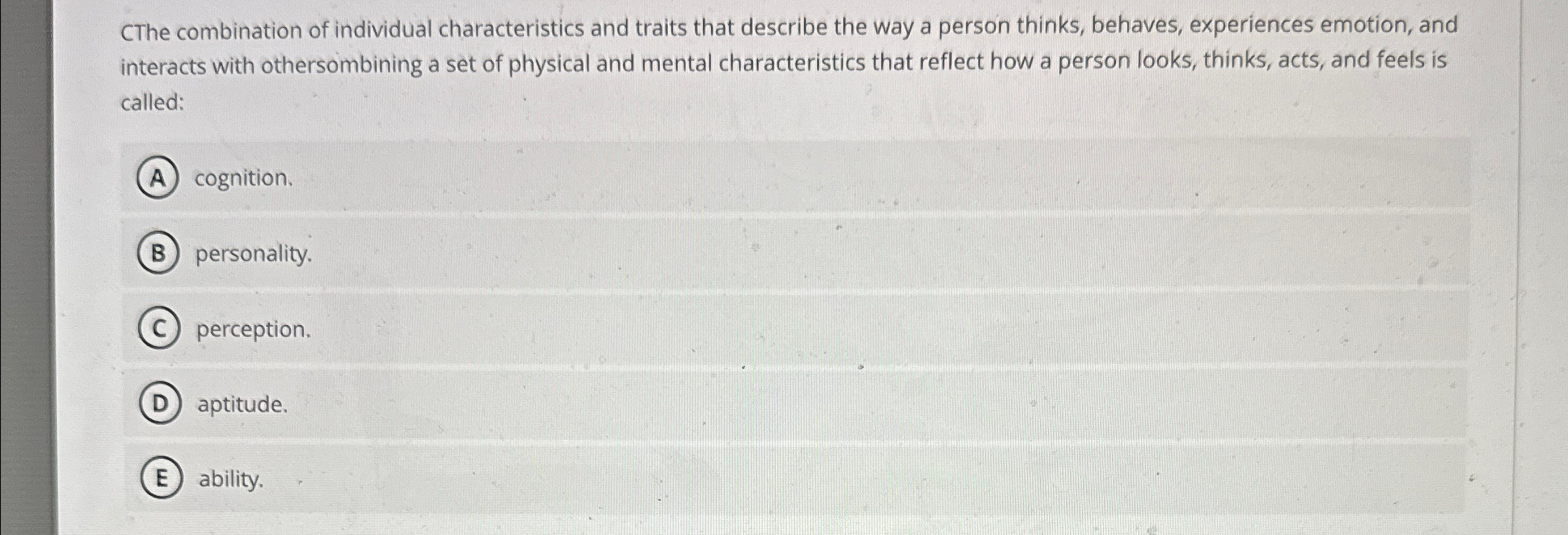 Solved CThe combination of individual characteristics and | Chegg.com Solved CThe combination of individual characteristics and | Chegg.com