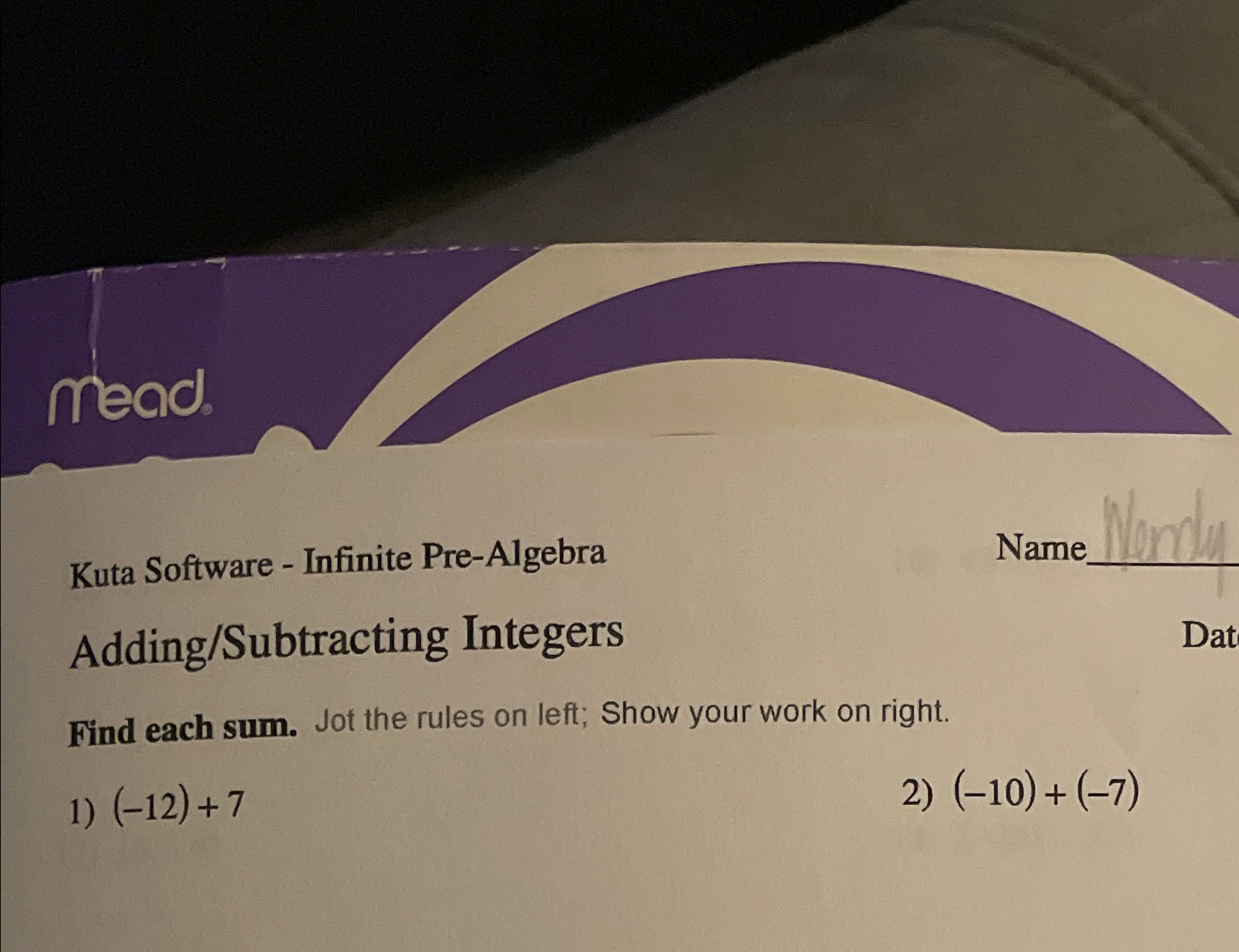 Solved Adding/Subtracting IntegersFind each sum. Jot the | Chegg.com
