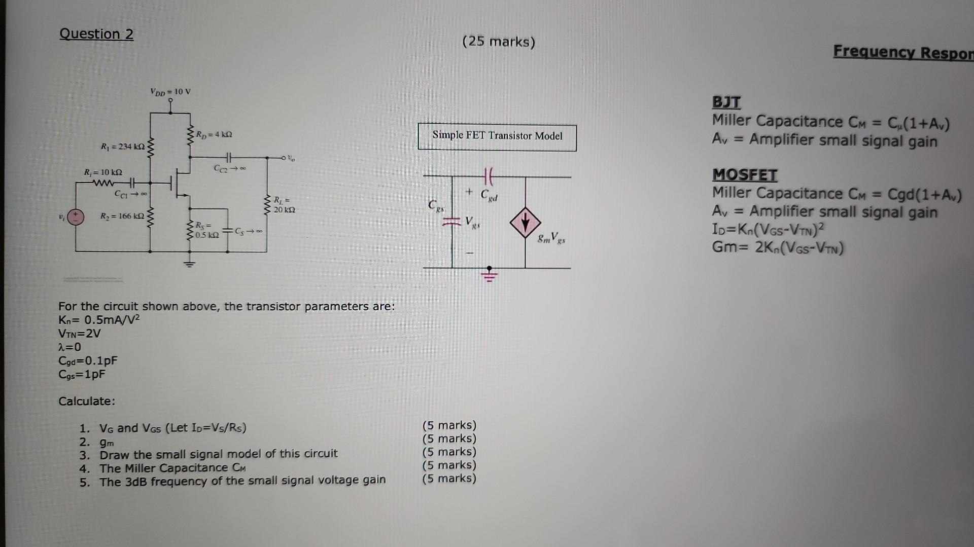 Question 2 (25 marks) Frequency Respor BJT Miller | Chegg.com