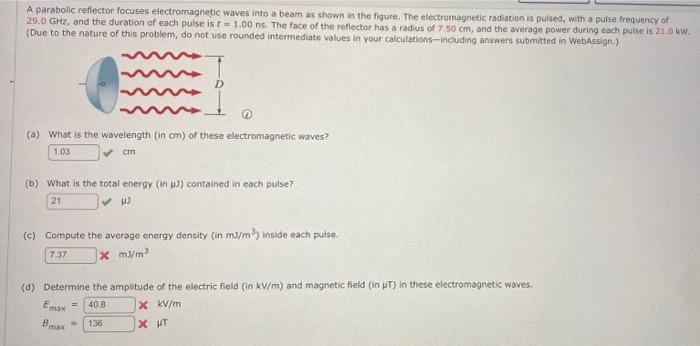 Solved A parabolic reflector focuses electromagnetic waves | Chegg.com