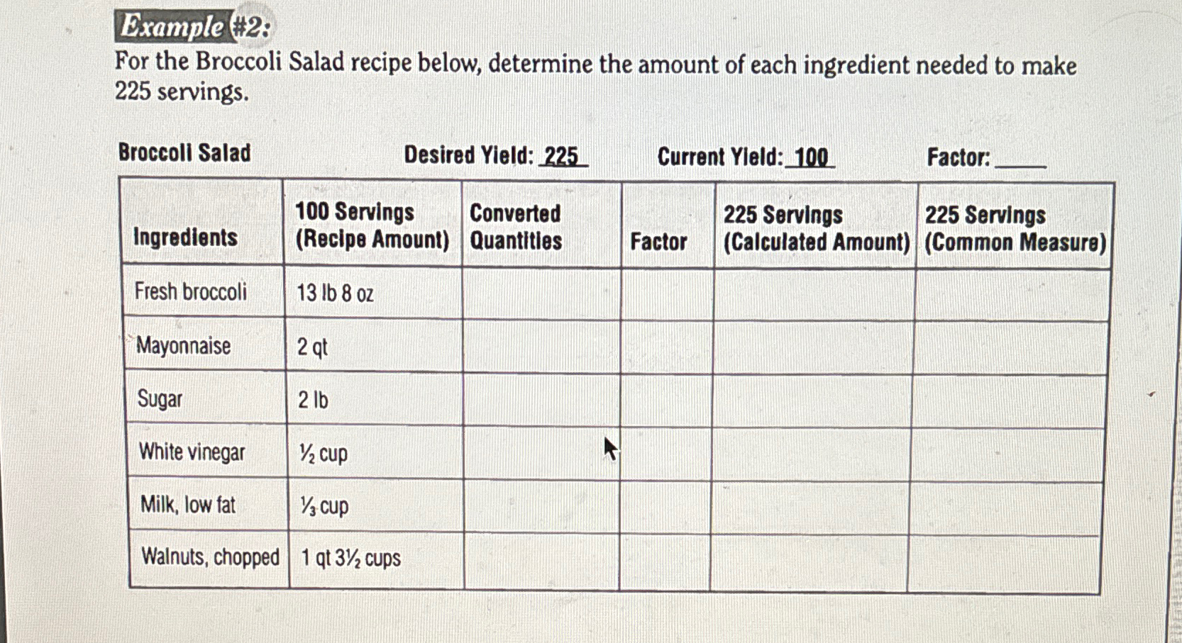 Solved Example #2:For the Broccoli Salad recipe below, | Chegg.com