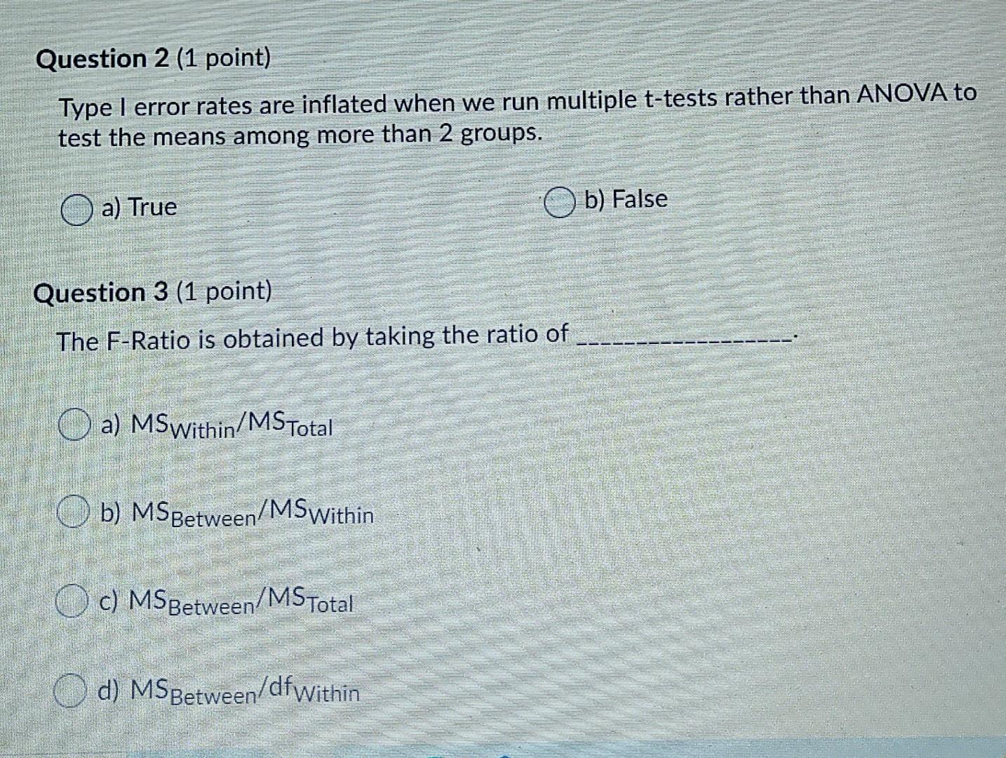 Solved Question 2 1 Point Type 1 Error Rates Are Inflated