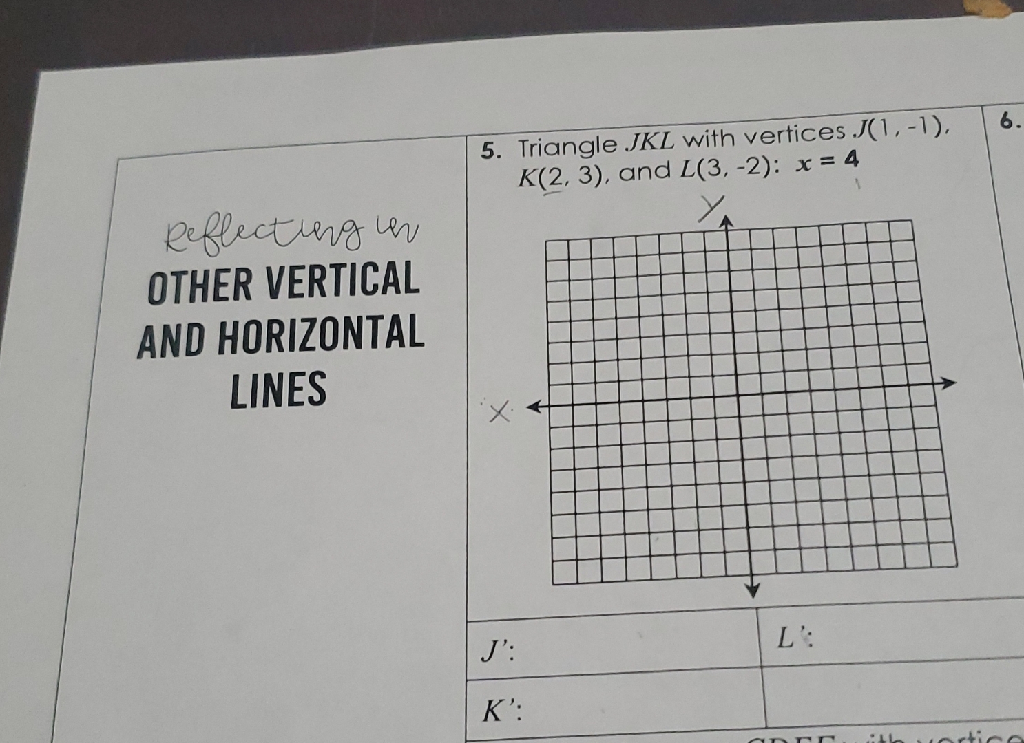 Solved Triangle JKL ﻿with vertices J(1,-1), K(2,3), ﻿and | Chegg.com