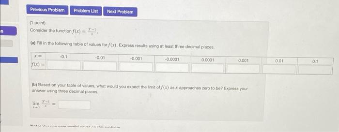 Solved Previous Probler Problem List Next Problem (point) | Chegg.com