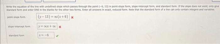 Solved Write the equation of the line with undefined slope | Chegg.com