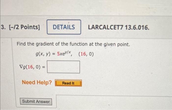 Solved Find the gradient of the function at the given point. | Chegg.com