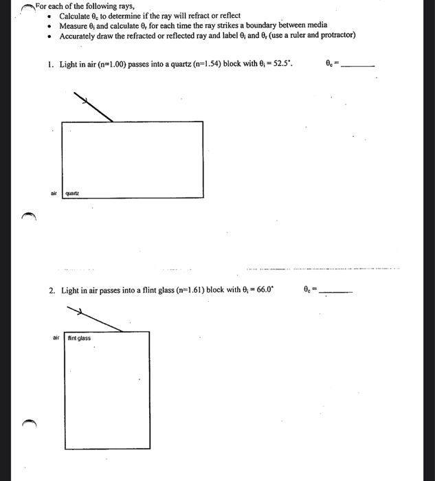 Solved For each of the following rays, • Calculate 0. to | Chegg.com