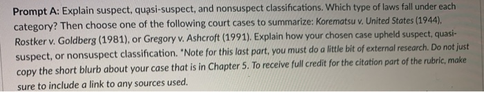 Prompt A: Explain suspect, quasi-suspect, and | Chegg.com