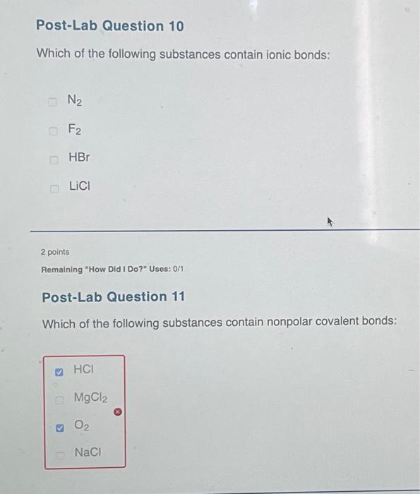 Solved Post-Lab Question 10 Which of the following | Chegg.com