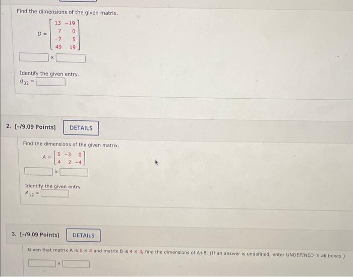 Solved Find the dimensions of the given matrix. | Chegg.com | Chegg.com