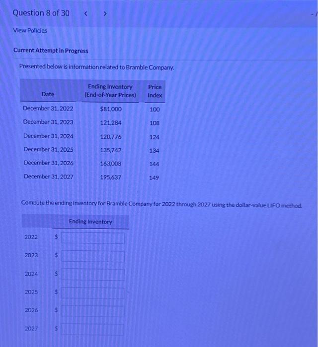 Solved Current Attempt in Progress Presented below is | Chegg.com