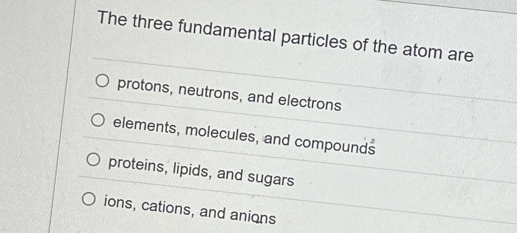 Solved The three fundamental particles of the atom | Chegg.com