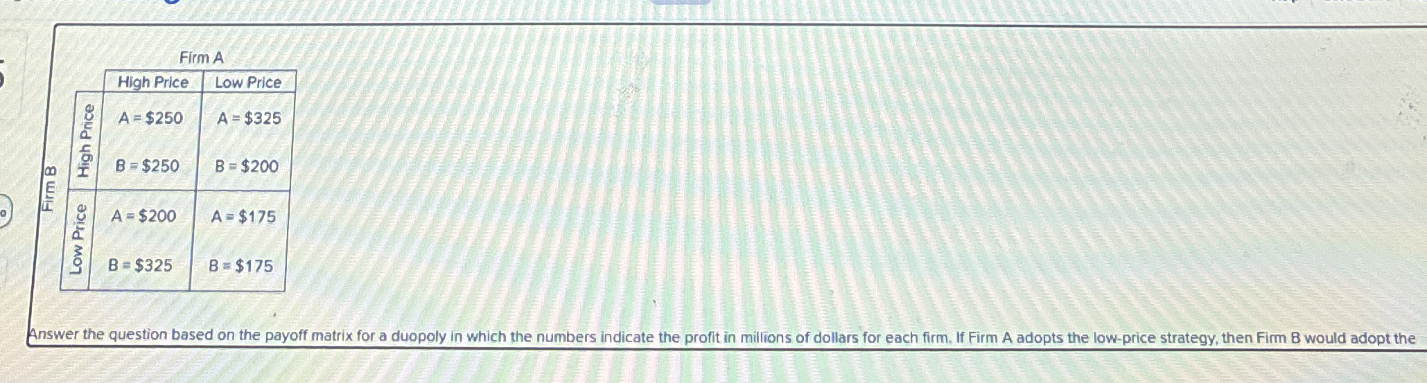 Solved Firm A\table[[,High Price,Low | Chegg.com