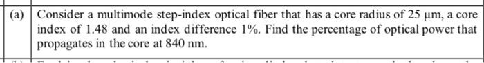 Solved (a) Consider a multimode step-index optical fiber | Chegg.com