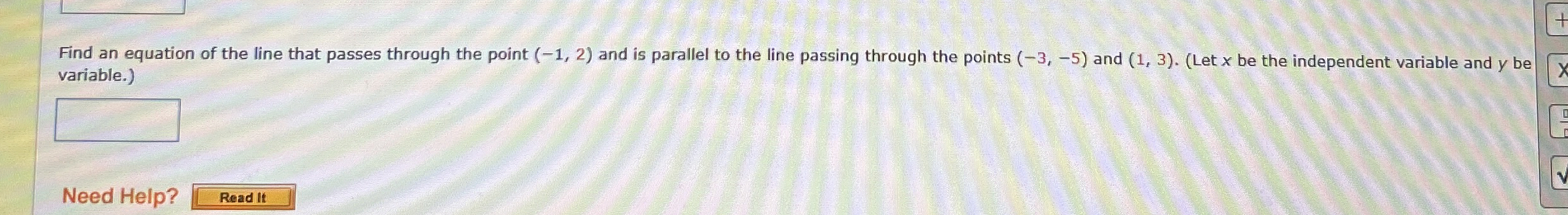Solved Find an equation of the line that passes through the | Chegg.com