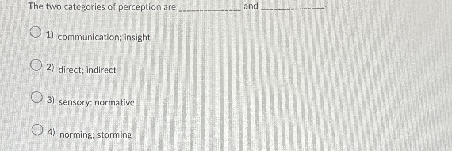 Solved The two categories of perception are . | Chegg.com