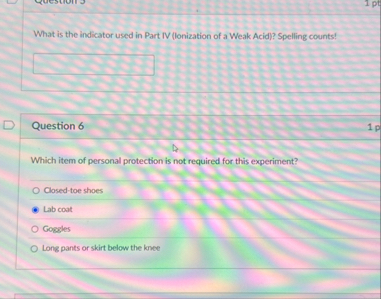 Solved What is the indicator used in Part IV (Ionization of | Chegg.com