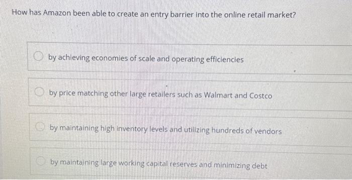 Solved How has Amazon been able to create an entry barrier | Chegg.com