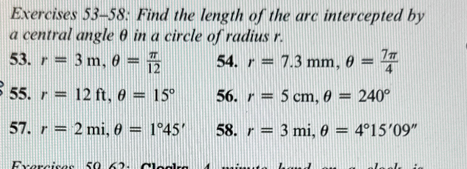 Solved Exercises 53-58: Find the length of the arc | Chegg.com