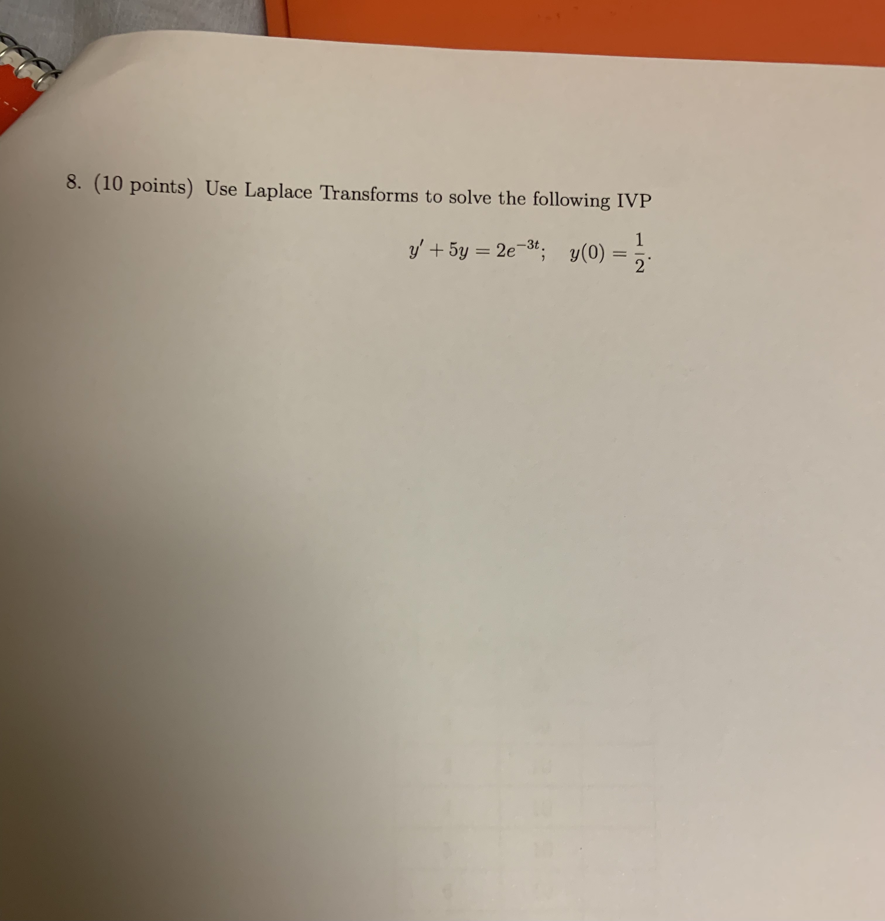 Solved (10 ﻿points) ﻿Use Laplace Transforms to solve the | Chegg.com