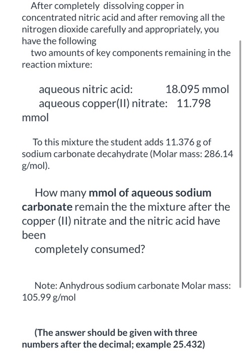 Solved After completely dissolving copper in concentrated | Chegg.com